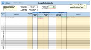 Change Order Form / Change Log Excel Template - webQS